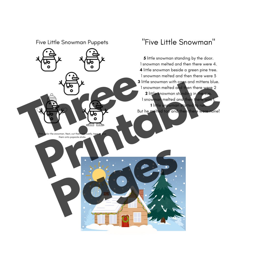 5 Little Snowman Printable Puppet With Song/winter Craft for Kids ...