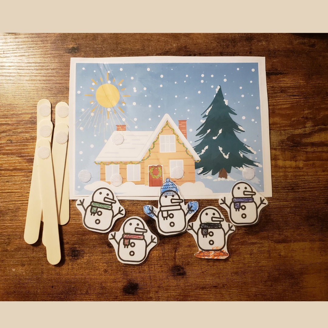 5 Little Snowman Printable Puppet With Song/winter Craft for Kids ...