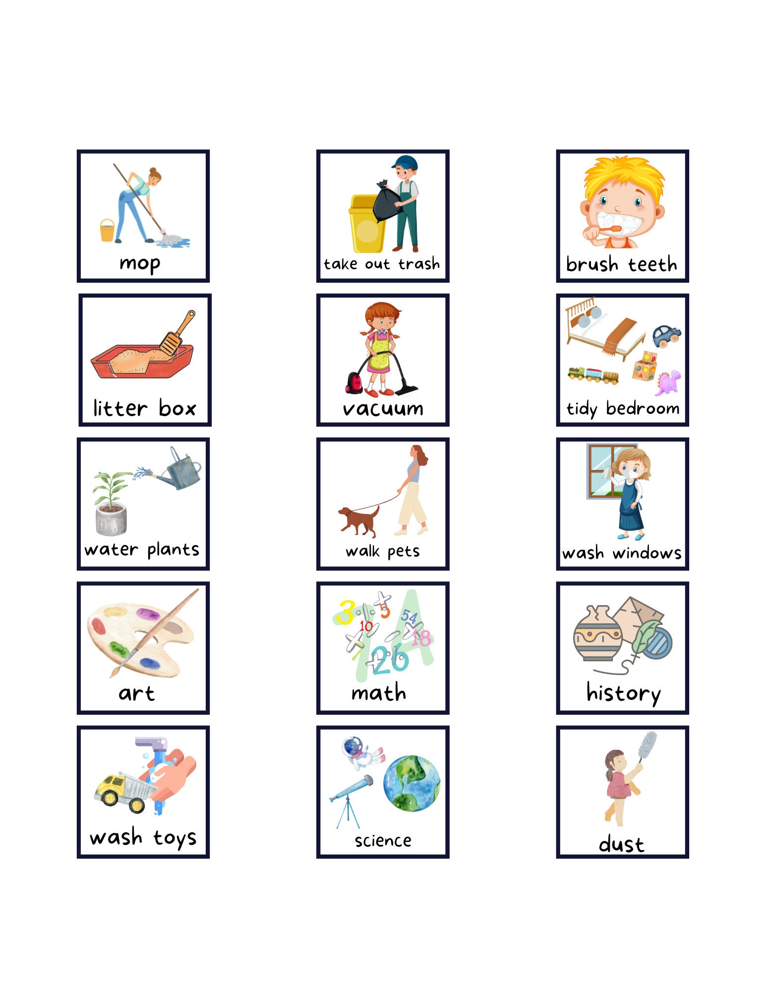 Visual Daily Responsibility Chart, Chore Chart, Kids To-do List, Daily ...