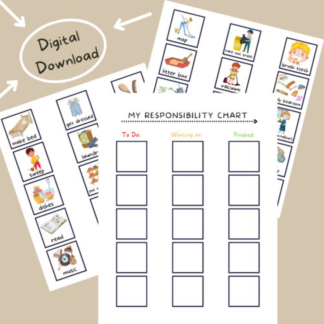 Visual Daily Responsibility Chart, Chore Chart, Kids To-do List, Daily ...