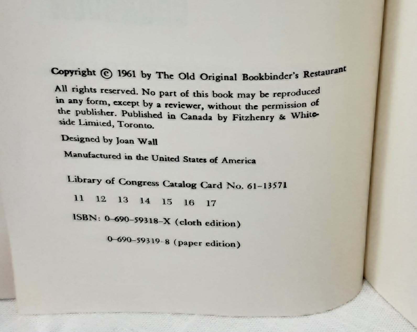 The Original BOOKBINDER'S Restaurant COOKBOOK With Commemorative Dish ...