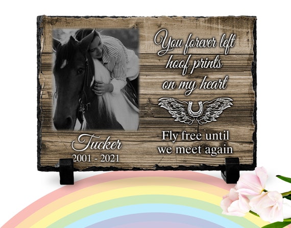Horse Keepsakes Horse memorial Horse Loss Gift Personalized Horse Photo Horse Memorial Plaque Hoof print on my heart Etsy