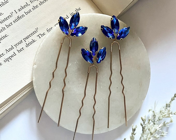 Sapphire Blue Crystal Hair Pins | Elegant Bridal Hair Pins | Dainty ...