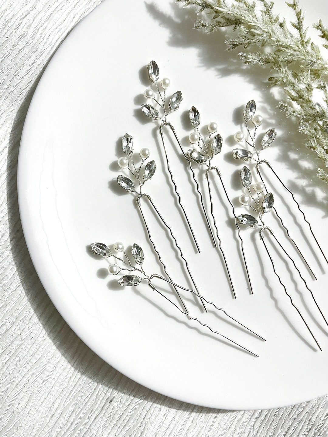 5 Silver Pearl Crystal Hair Pins, Elegant Bridal Hair Pins, Bridal ...