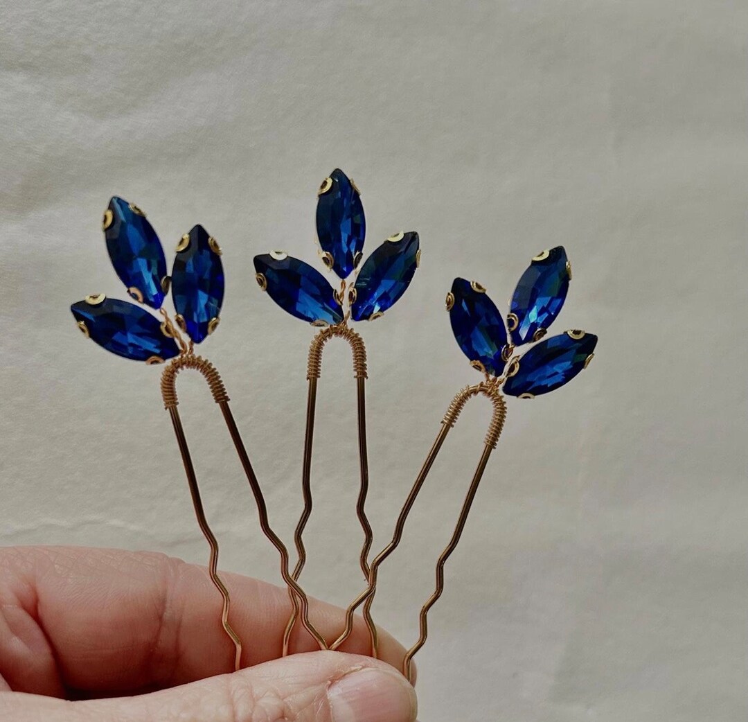 3 Blue Crystal Hair Pins, Elegant Bridal Wedding Hair Pins, Bridesmaid ...