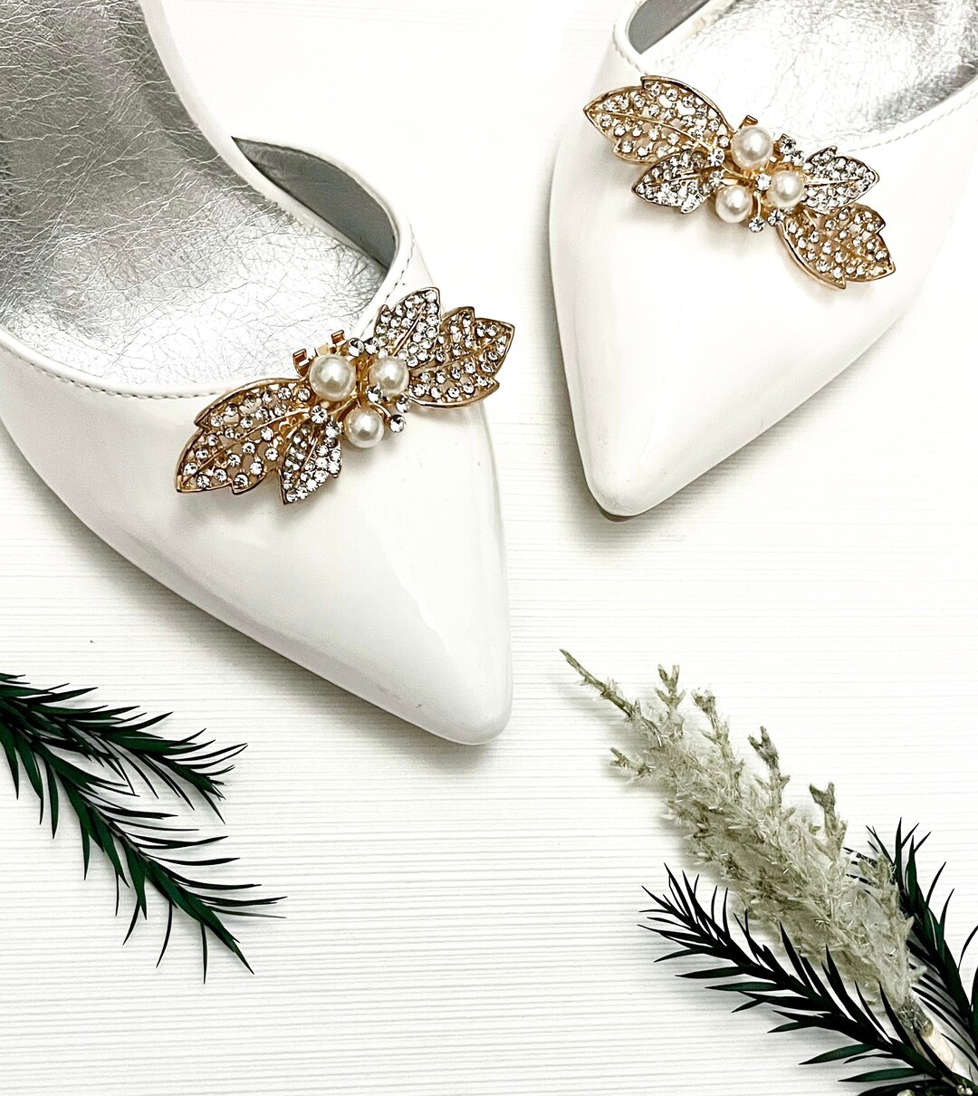 2 Crystal Gold Pearl Shoes Clips Bridal Wedding Dimante Shoe - Etsy UK