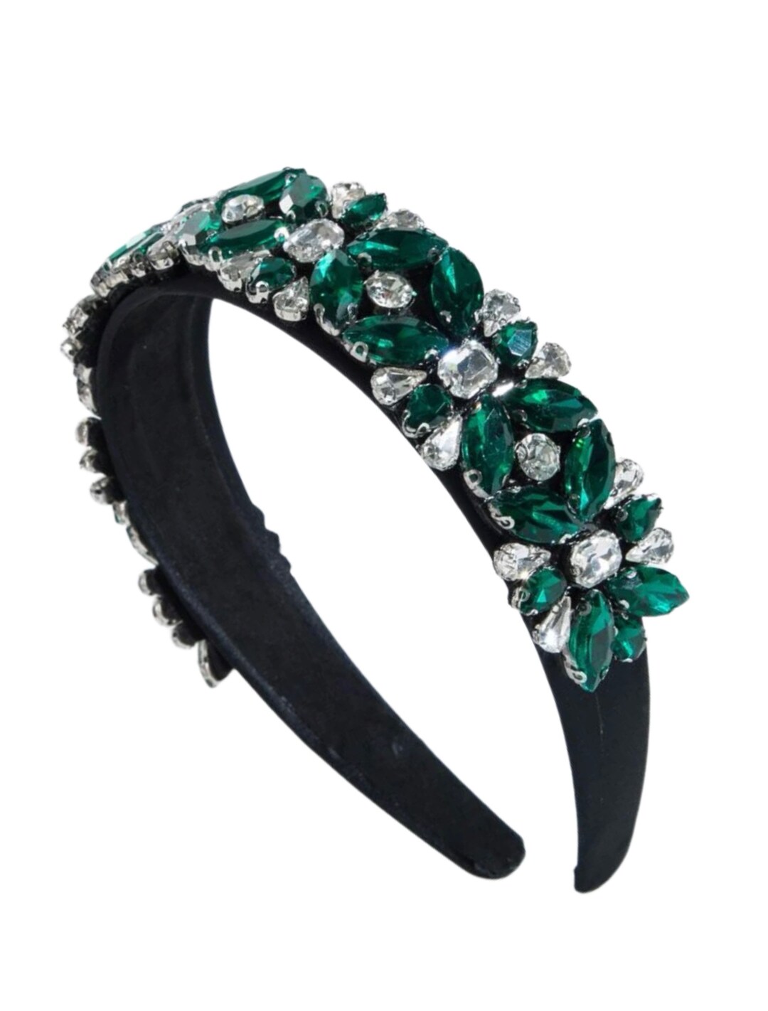 Emerald Green Crystal Head Band Embroidered Hair Band Beaded Statement ...