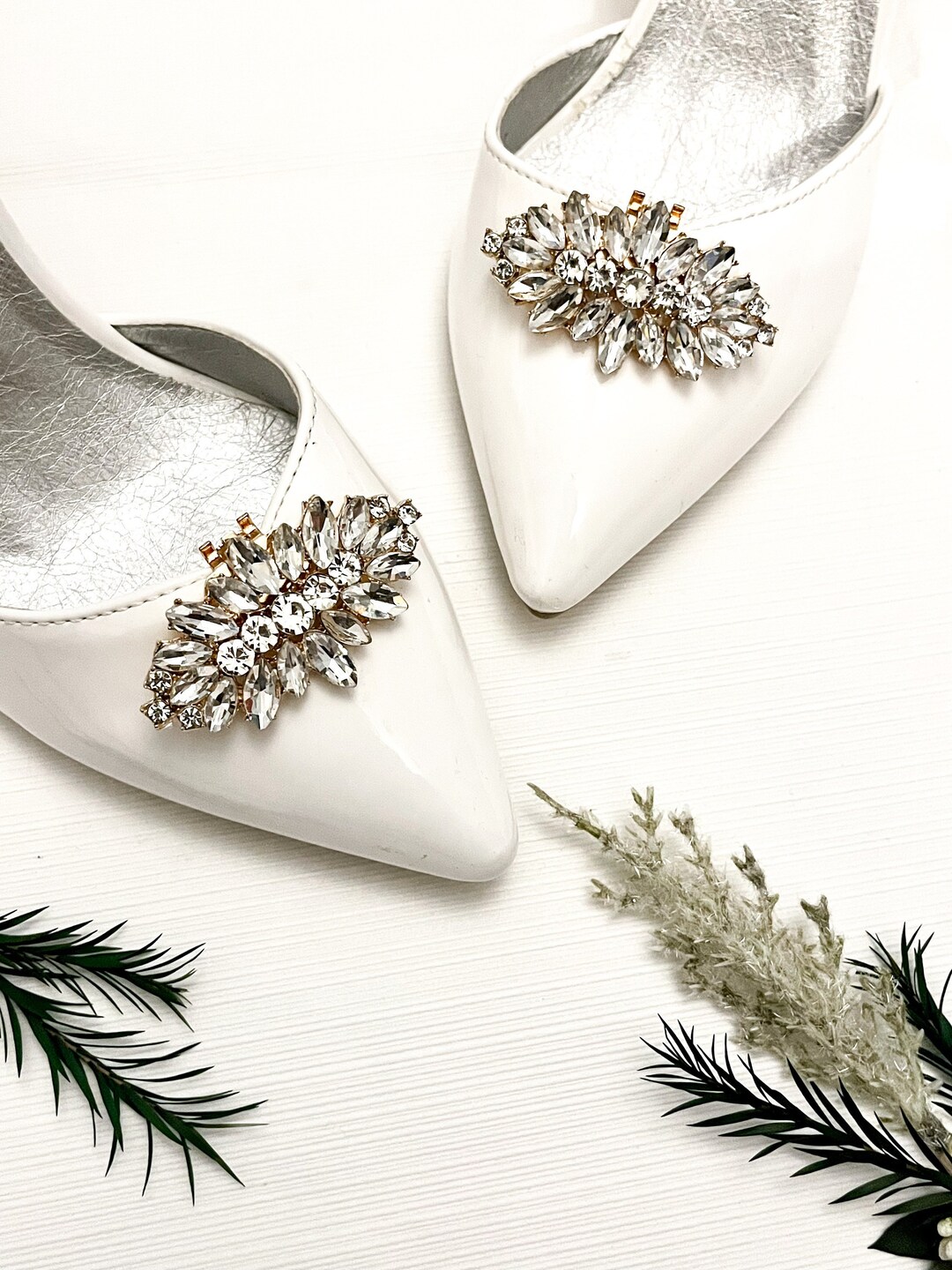2 Crystal Gold Pearl Shoes Clips | Bridal Rhinestone Shoe Clips ...