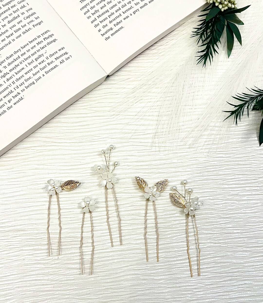 5 Delicate Crystal Branch Hair Pins | Elegant Dainty Pearl Bridal ...