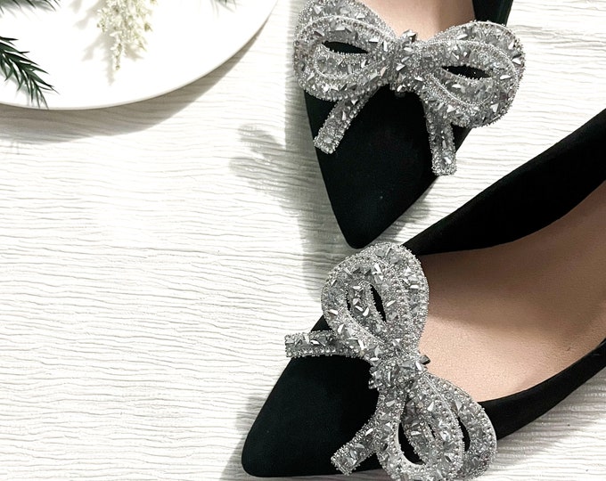 2 Crystal Bow Shoes Clips | Bridal Wedding Rhinestone Glam Shoe Clips ...