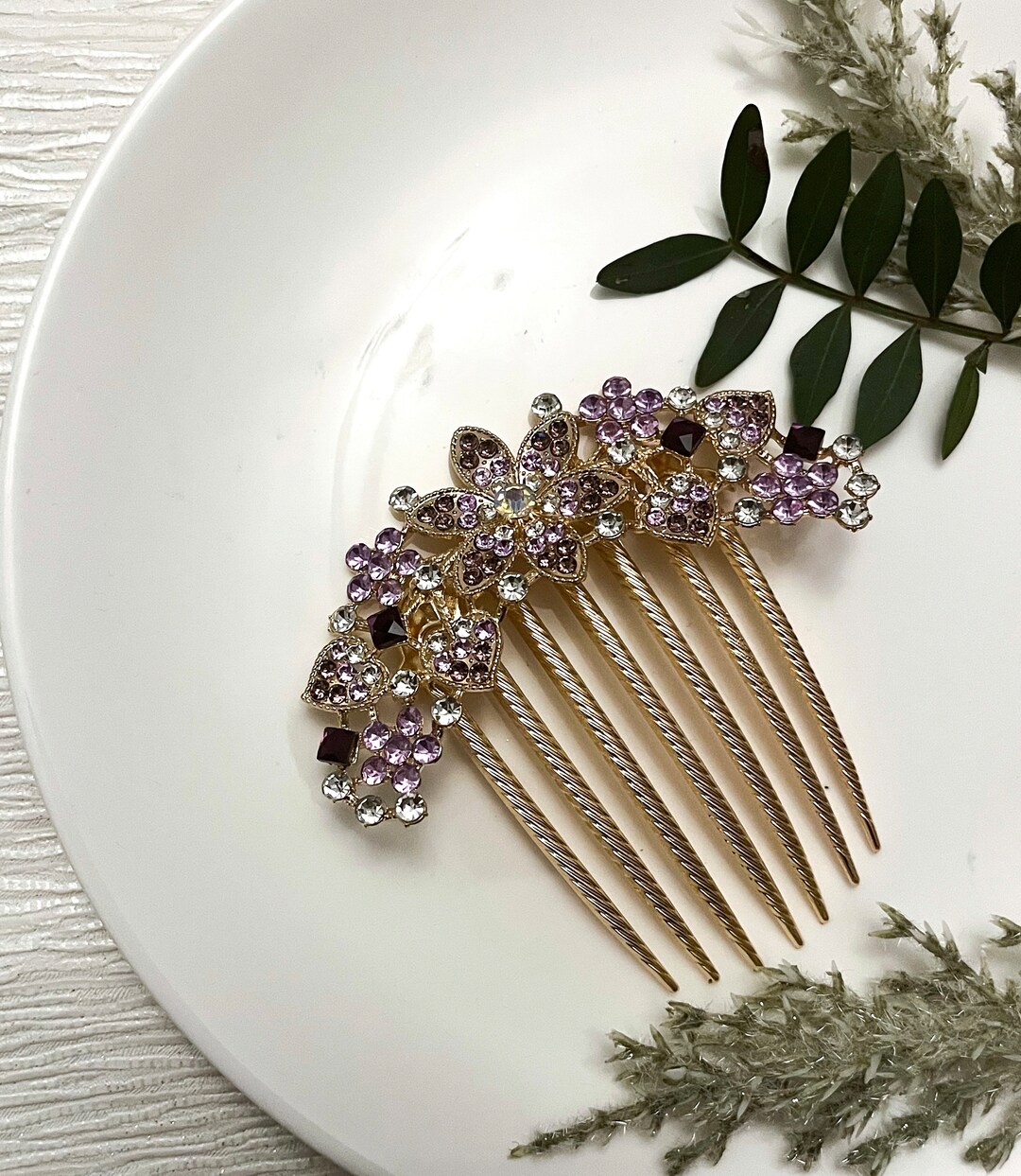 Purple Rhinestone Flower Hair Pin | Elegant Diamanté Bridal Accessories ...