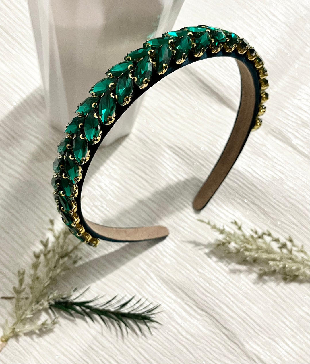 Green Crystal Hair Band | Embroidered Hair Band | Beaded Statement ...