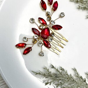 Ruby Red Rhinestone Hair Comb | Elegant Hair Pin | Crystal Bridal ...
