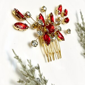 Ruby Red Rhinestone Hair Comb | Elegant Hair Pin | Crystal Bridal ...