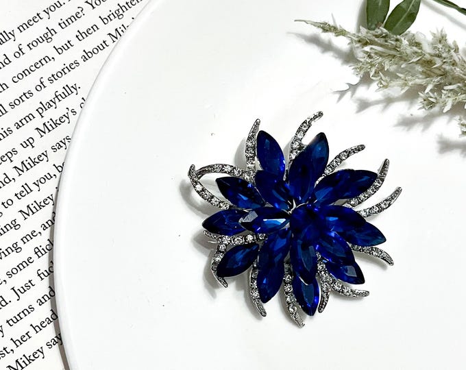 Sapphire Blue Crystal Brooch, Elegant Bridal Wedding Brooch, Prom Party ...