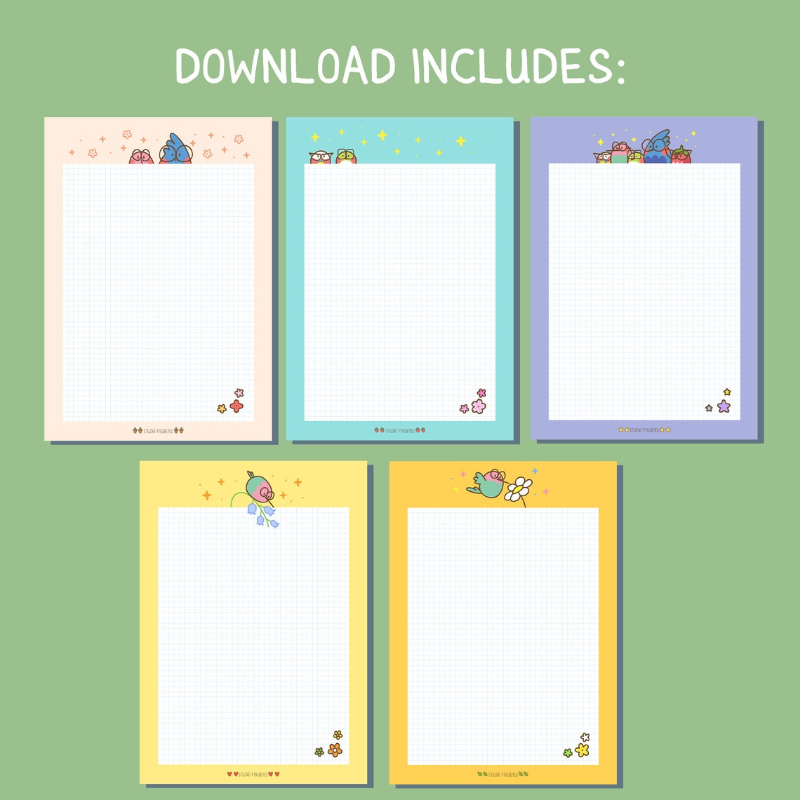A5 Note Cute Printable Stationary Memo Paper Planner Stationary Grid ...