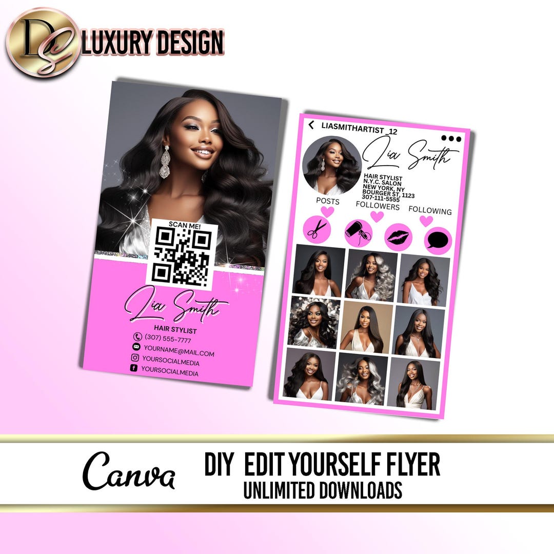 Business Card Template Design, Pink Instagram Cards, Hair Lash Salon ...