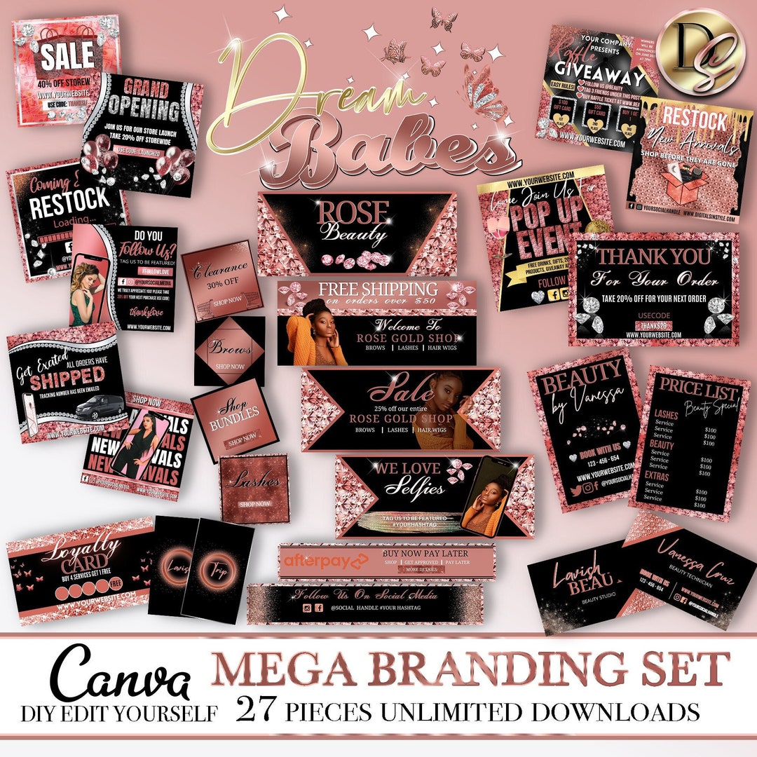 Brand Kit Template, Rose Gold Branding Set, DIY Editable Brand Set ...