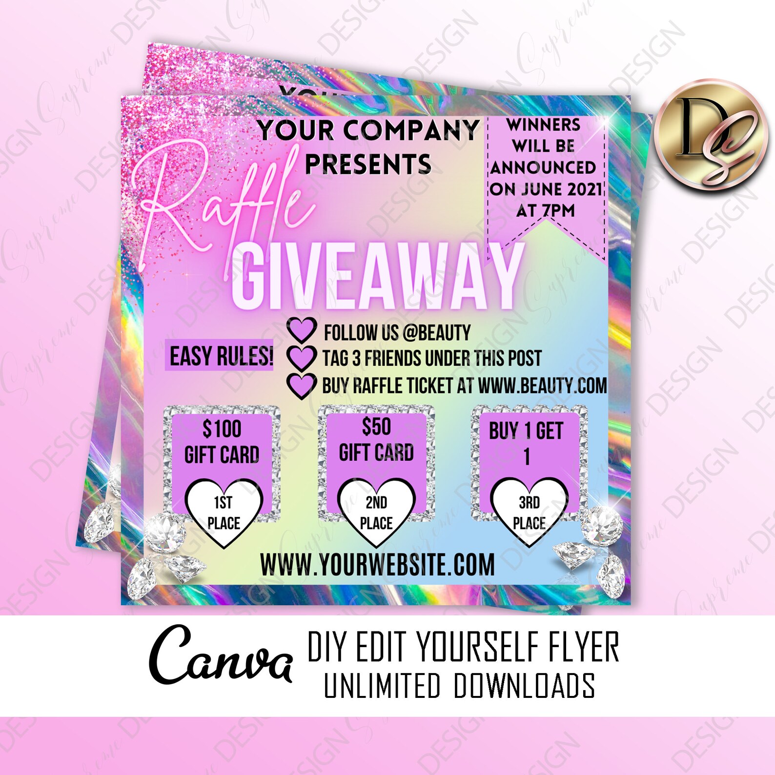 DIY Raffle Giveaway Flyer Canva Social media Sales Flyer | Etsy