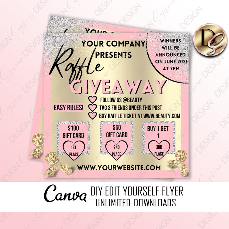DIY Raffle Giveaway Flyer Canva Social media Sales Flyer | Etsy