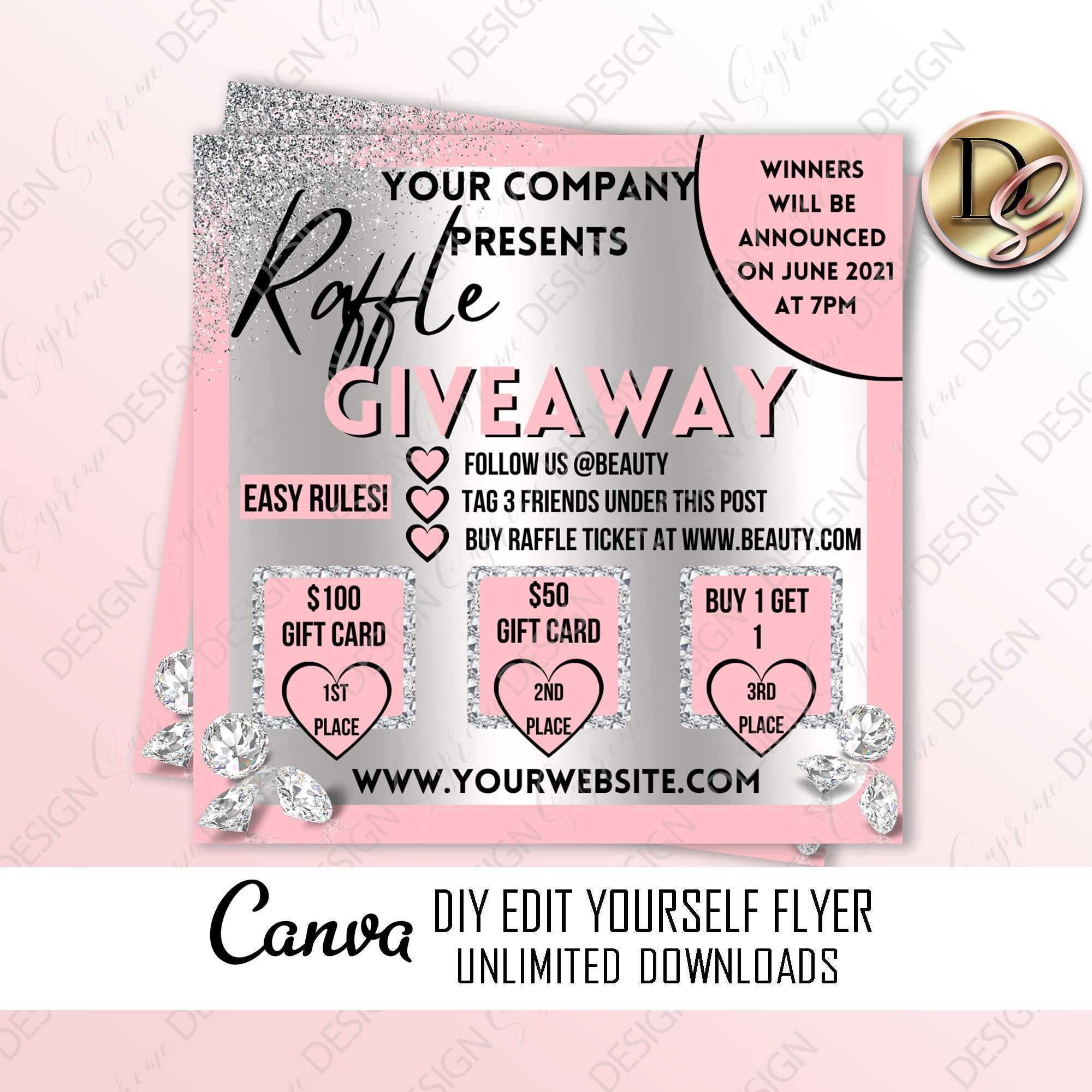 DIY Raffle Giveaway Flyer Canva Social Media Sales Flyer - Etsy