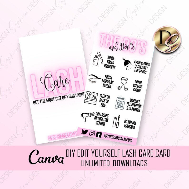 Lash Extensions Care Card Editable After Care Card DIY - Etsy