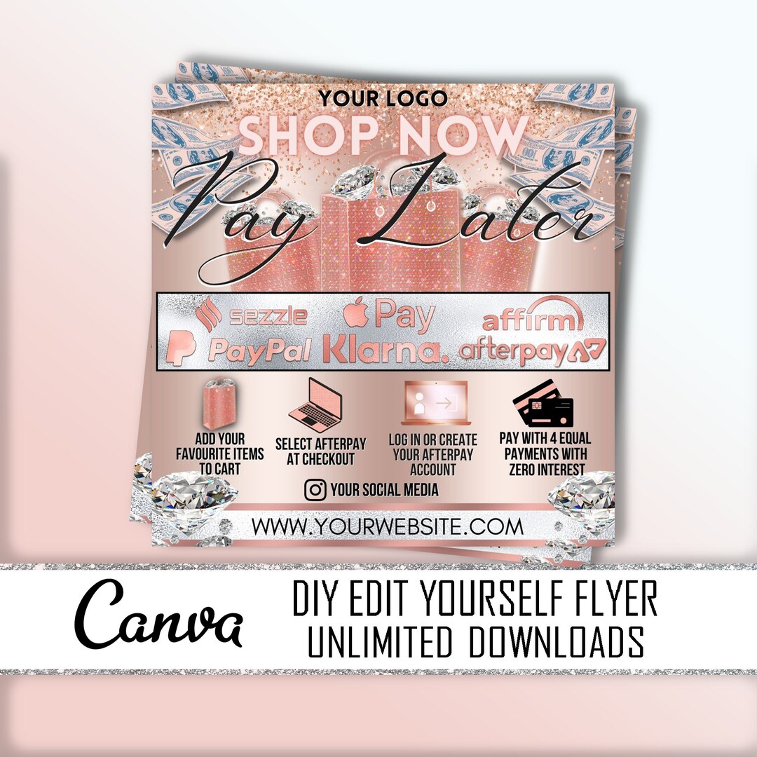 Afterpay Template, Sezzle Flyer, Shop Now Installment Flyer, Klarna ...