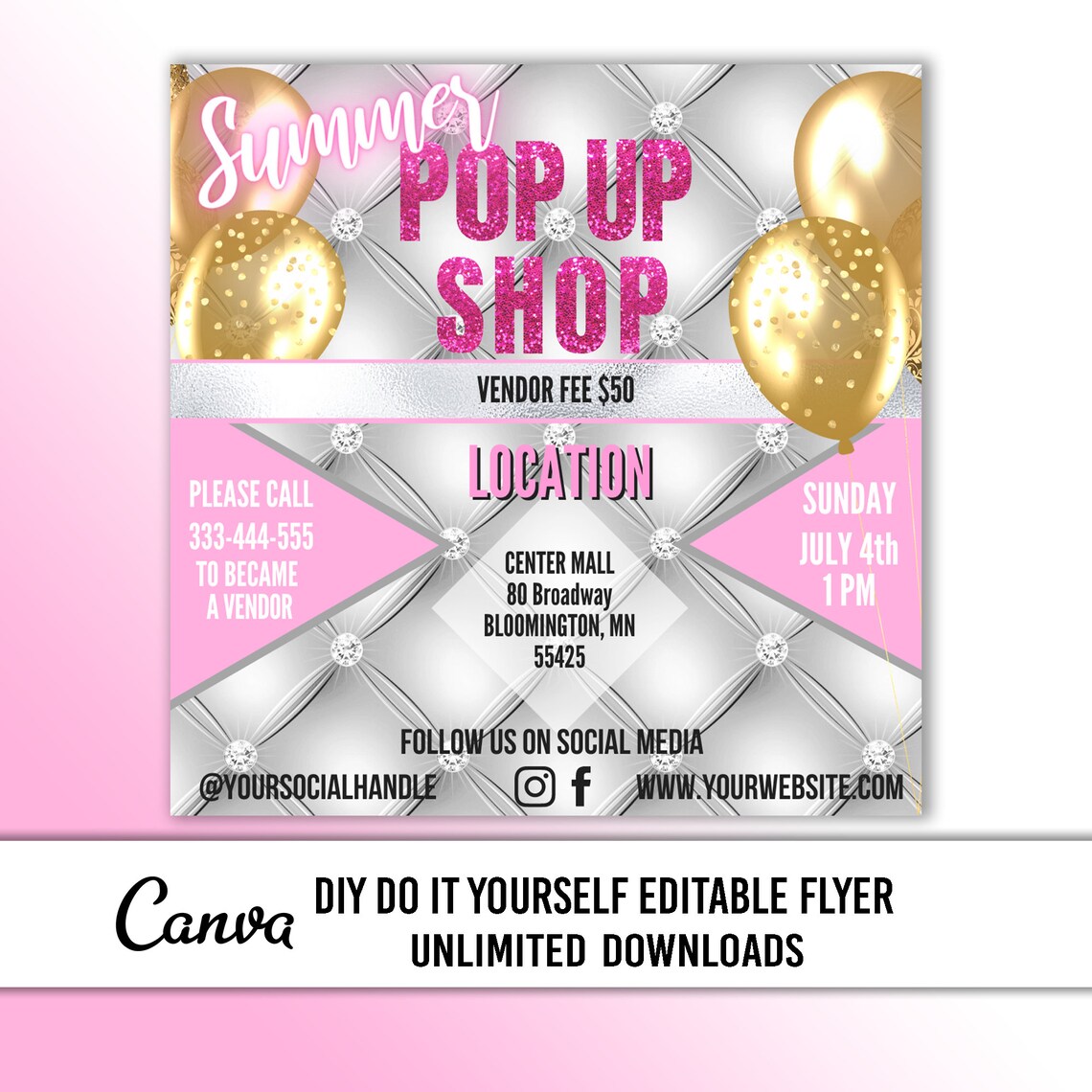 EDITABLE Pop Shop Flyer Sip and Shop Flyer Boutique Flyer | Etsy Canada