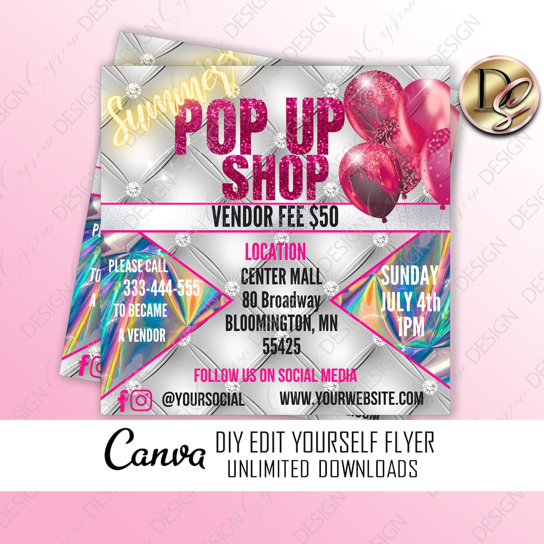 EDITABLE Pop Shop Flyer, Sip and Shop Flyer, Boutique Flyer Template ...