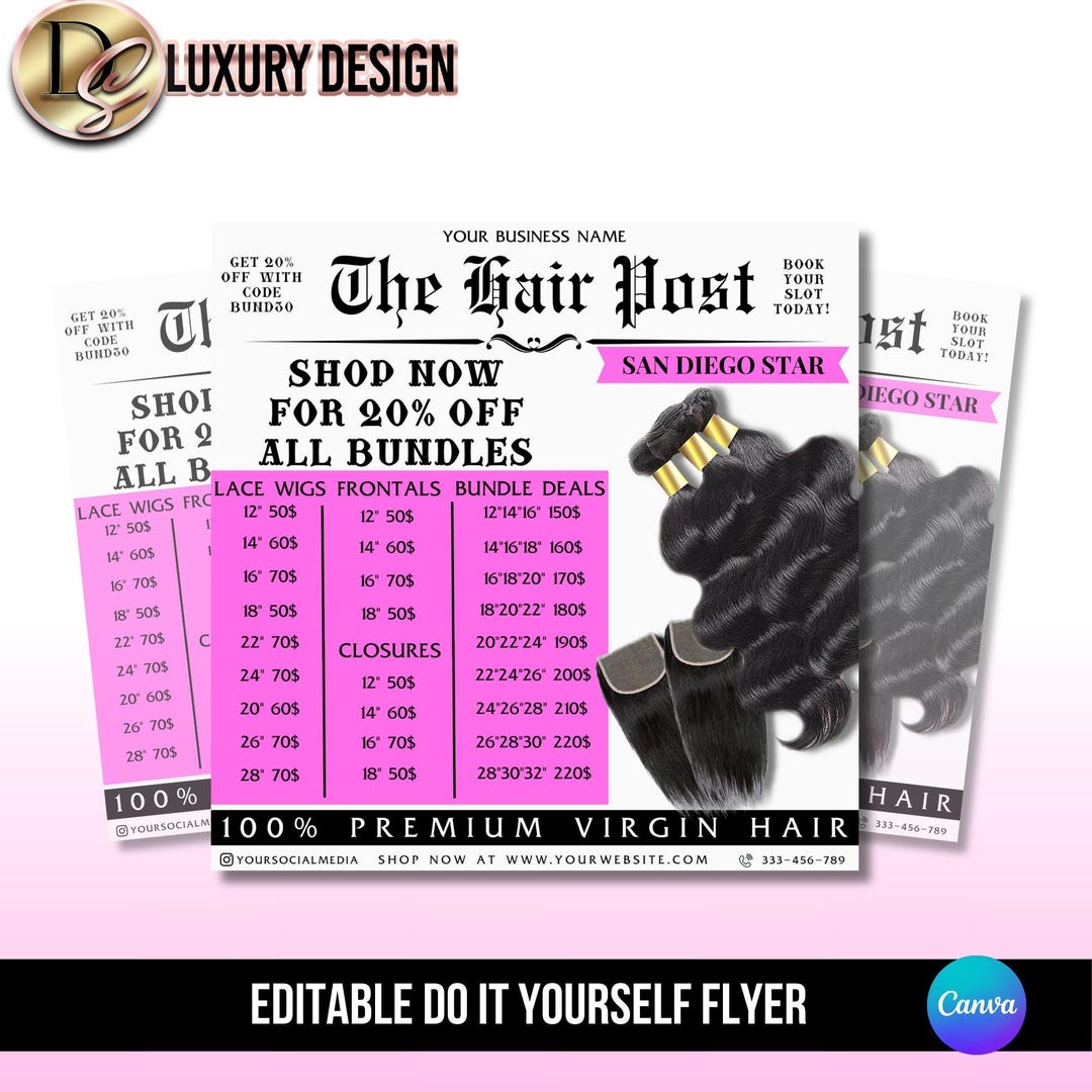 Hair Bundles Price List Newspaper Flyer: Editable Canva Template - Etsy