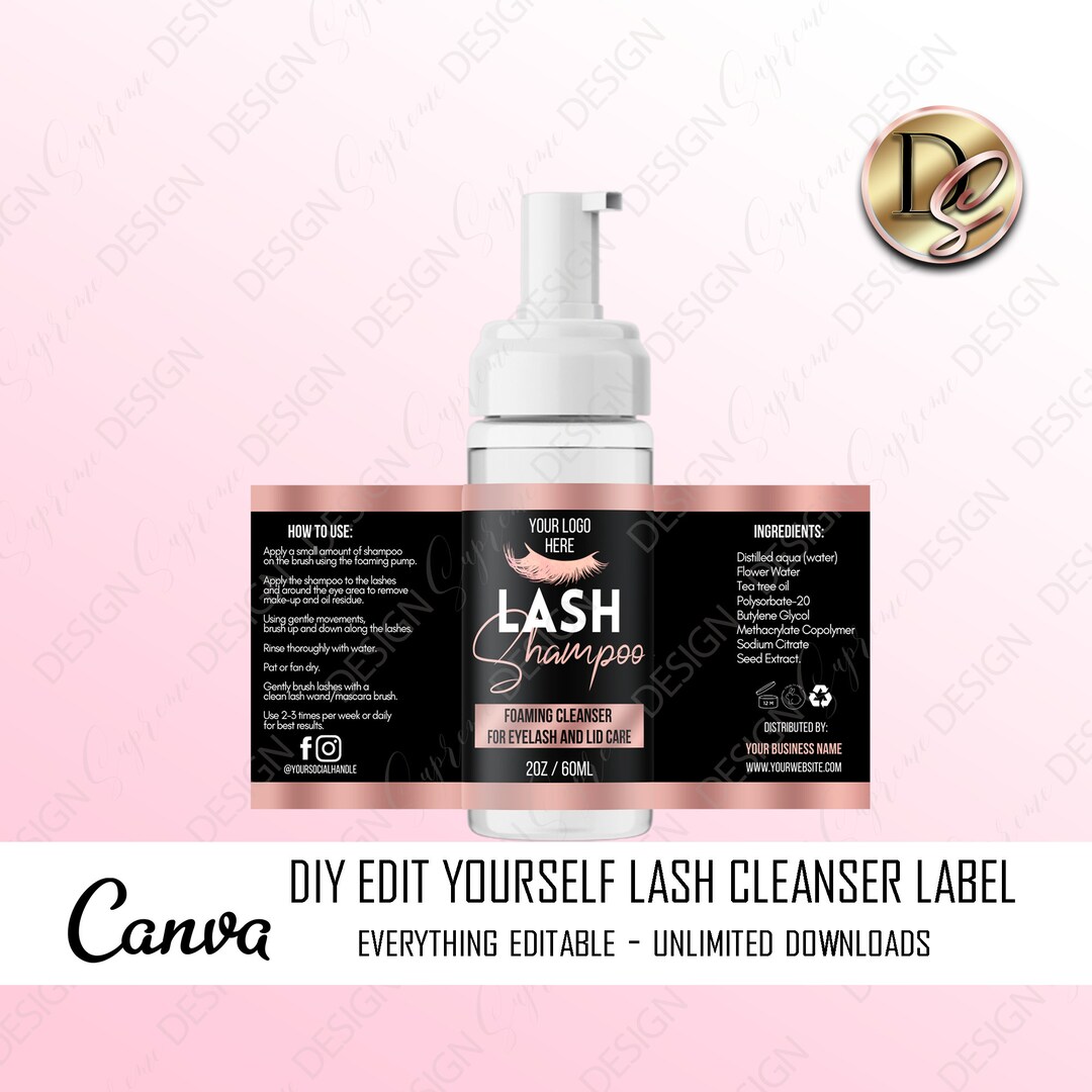 LASH PRODUCT LABEL Design, Lash Shampoo Label Template, Diy Eyelash ...