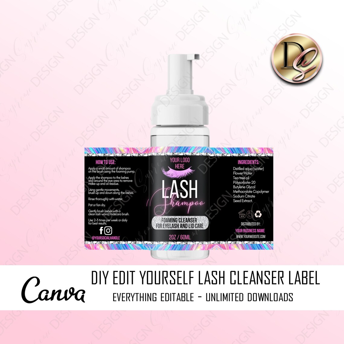 LASH PRODUCT LABEL Design Lash Shampoo Label Template Diy - Etsy