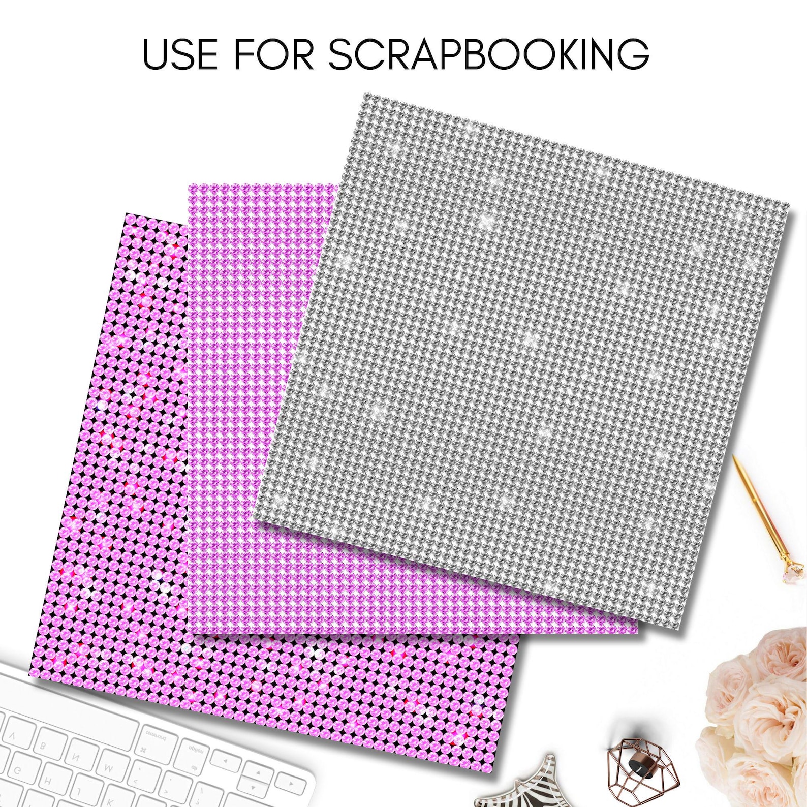 BLING PNG DIAMOND Digital Paper, Rhinestone Diamond Clipart, Glam ...