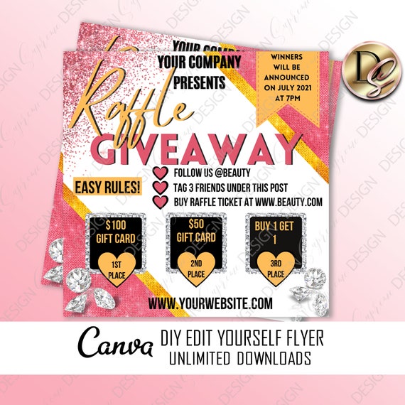 DIY Raffle Giveaway Flyer Canva Social Media Sales Flyer - Etsy