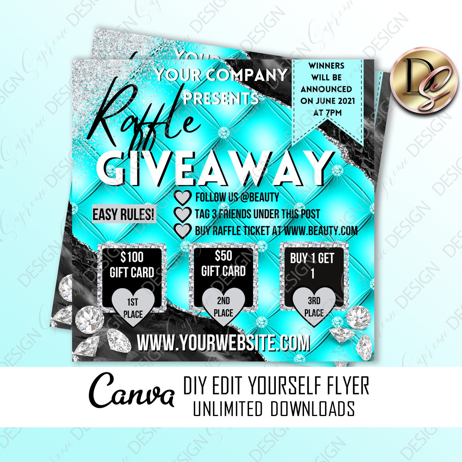 DIY Raffle Giveaway Flyer Raffle Flyer Gift Social Media Etsy