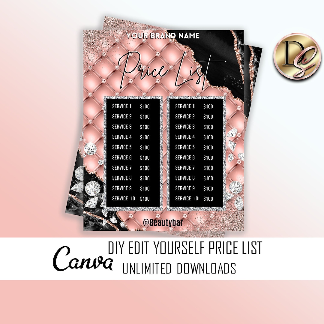 DIY Price List Template, Hair Price List Menu, Editable Nails Price ...