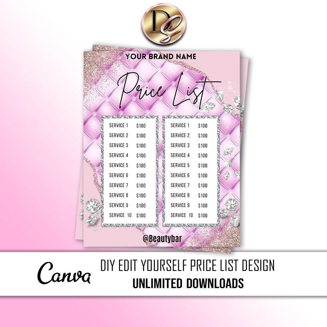 DIY Price List Template, Hair Price List Menu, Editable Nails Price ...