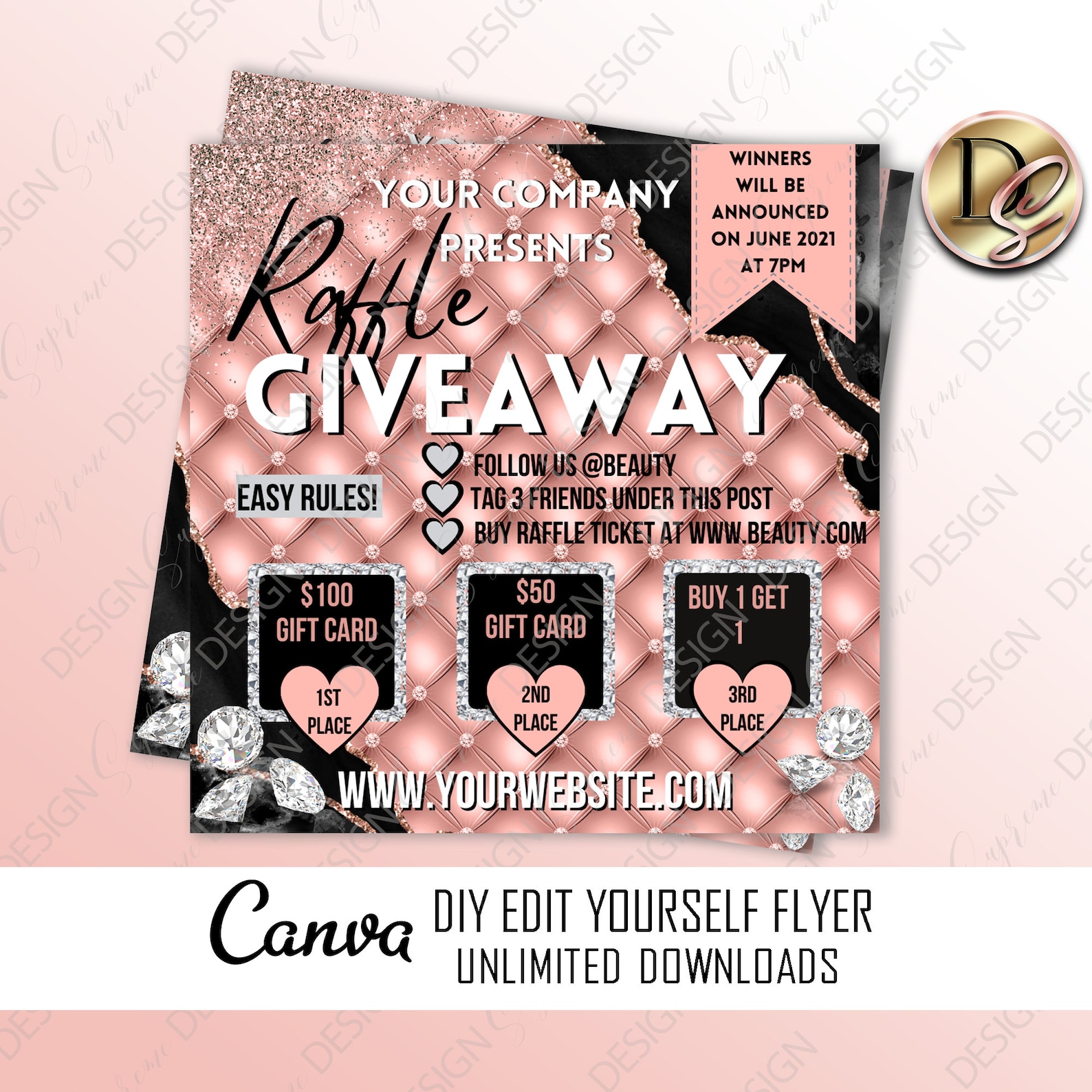 DIY Raffle Giveaway Flyer Animated Raffle Flyer Gift Social | Etsy