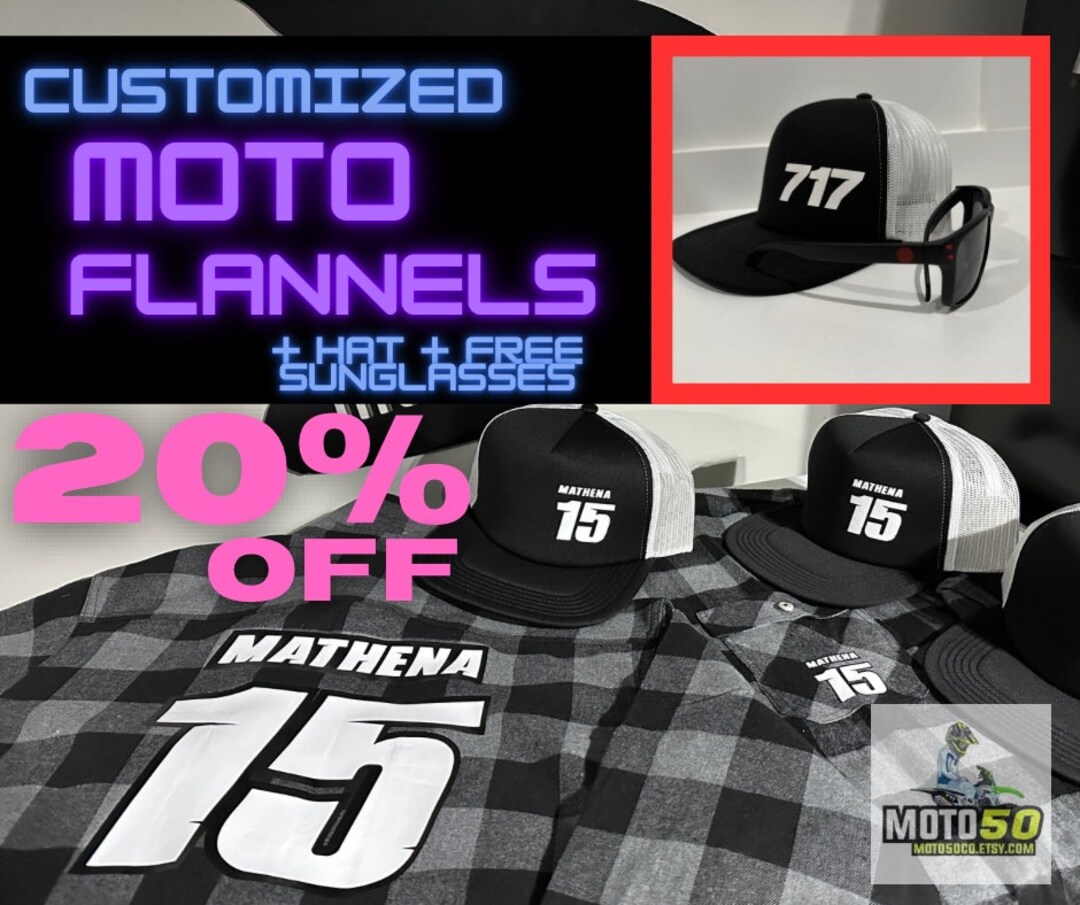 MOTO FLANNEL SALE Bundle Custom Flannel Hat and Sunglasses With Name ...