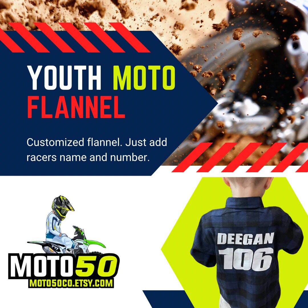 PERSONALIZED YOUTH Flannel Moto Flannel With Name and Number Dirt Bike ...