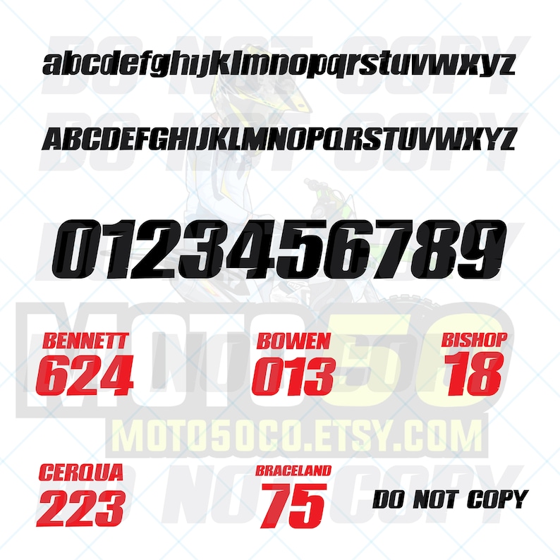 Motocross RACER Font, Motocross FACTORY Font Number Plate Decals ...