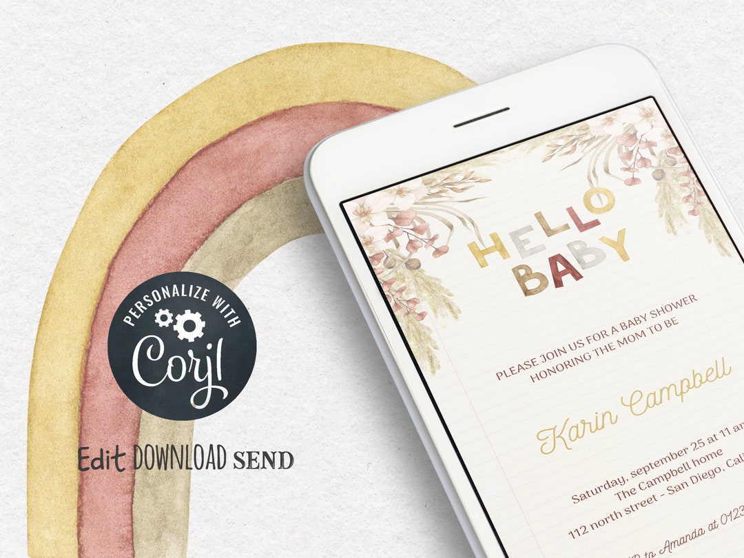 Hello Baby Invitation, Bohemian Baby Shower Invite, Earth Tone Baby ...