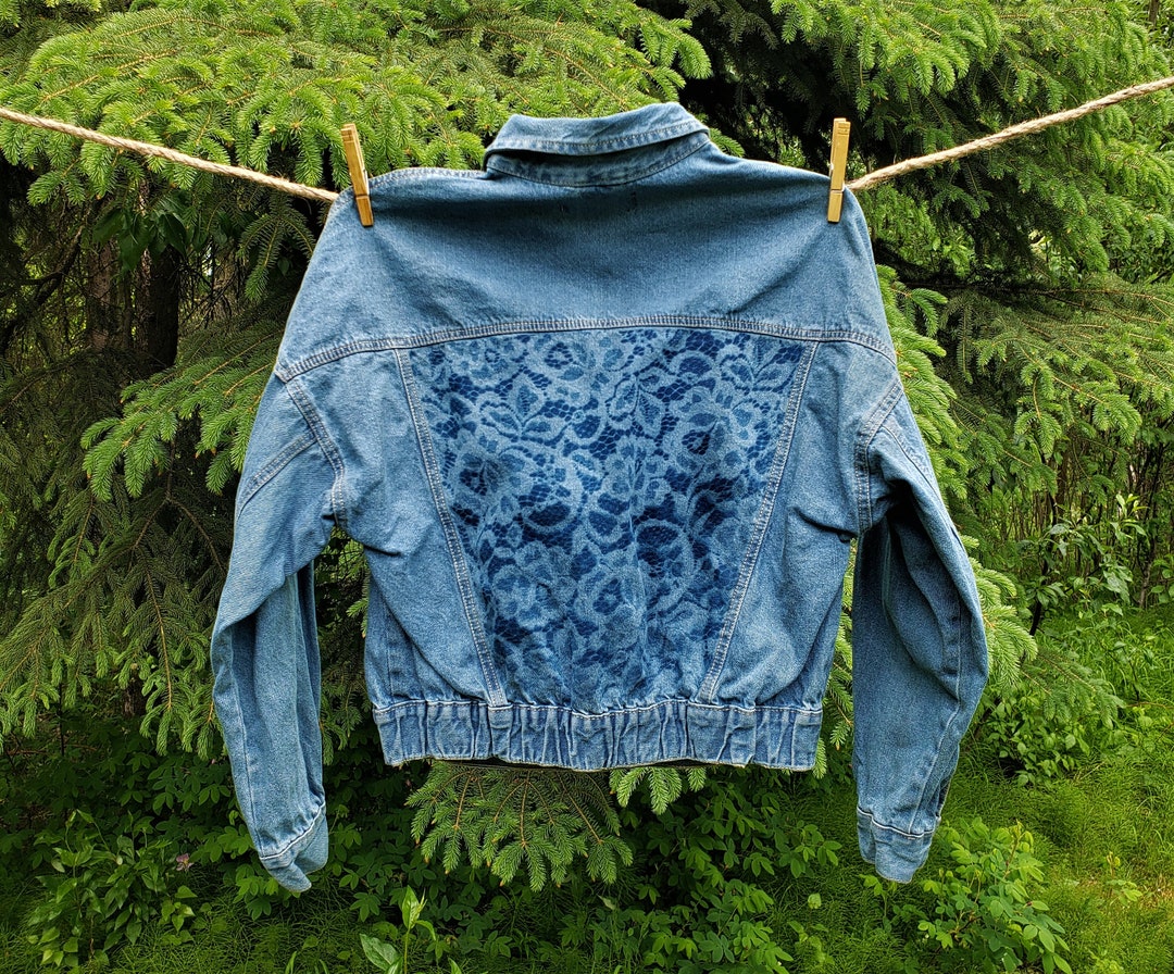 Floral Lace Cropped Denim Jacket - Etsy