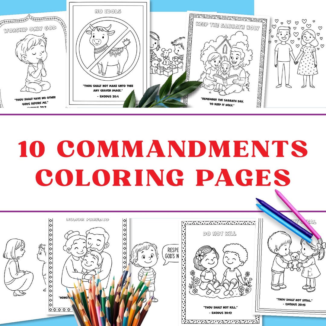10 Commandments Coloring Pages for Kids, Printable Bible Activity ...
