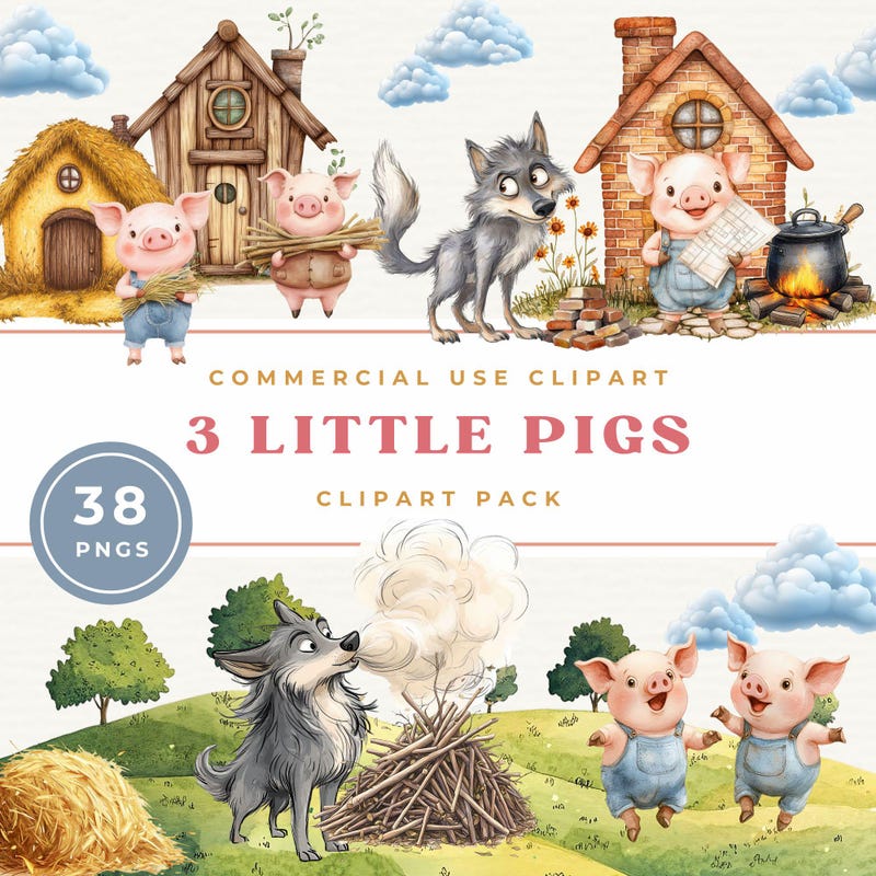 3 Little Pig Clipart - Etsy