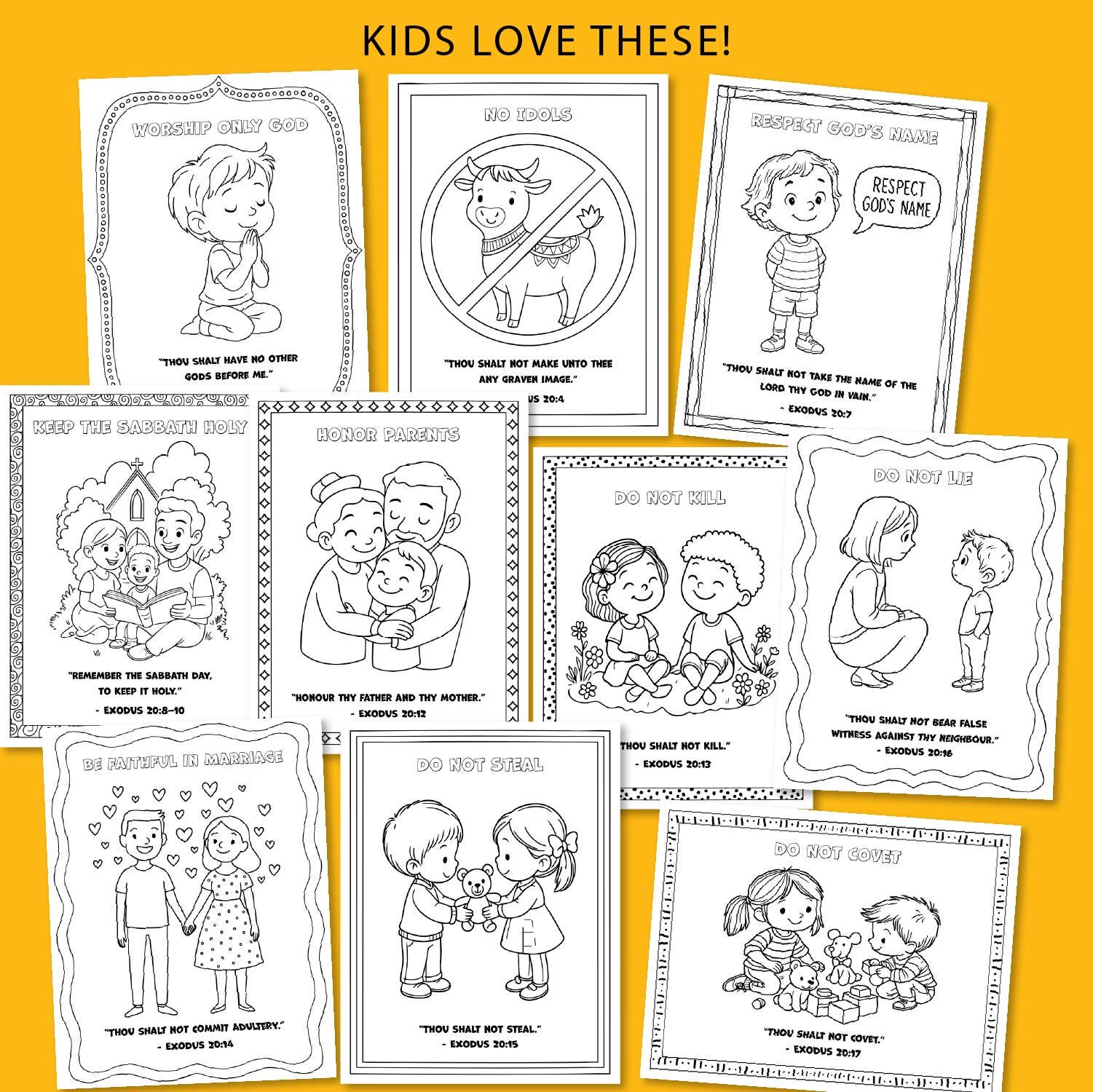 10 Commandments Coloring Pages for Kids, Printable Bible Activity ...