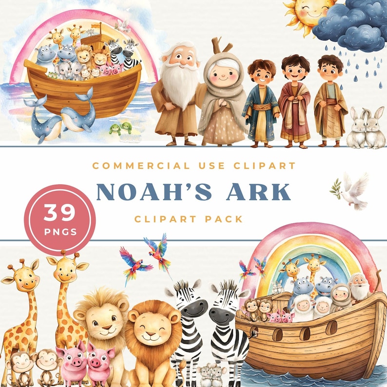 Noah's Ark Clipart Bundle - Cute Baby Animals PNG - Bible Story ...