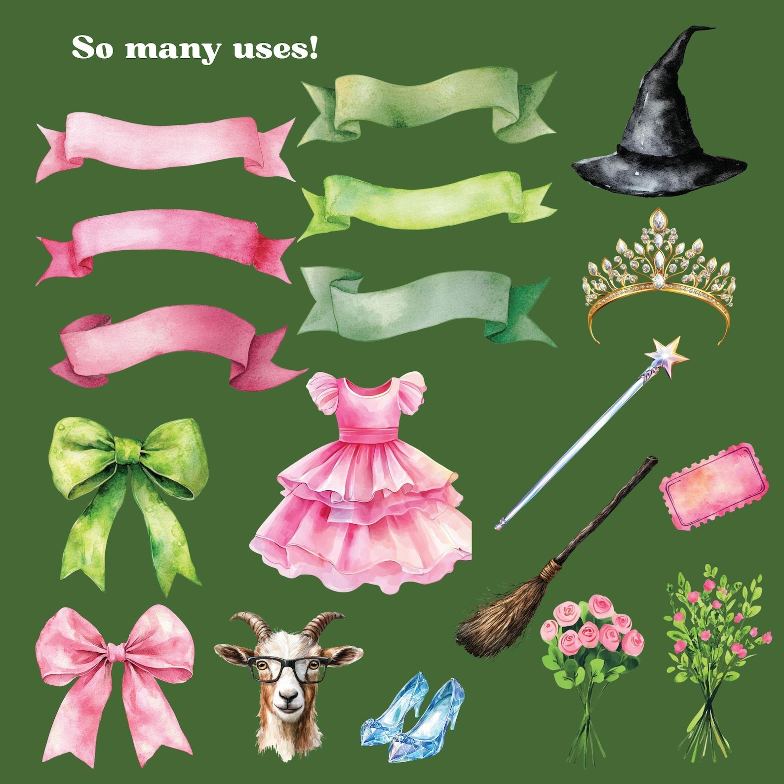 Wicked Pink and Green Bow PNG - Commercial Use Clip Art - Pink Coquette ...