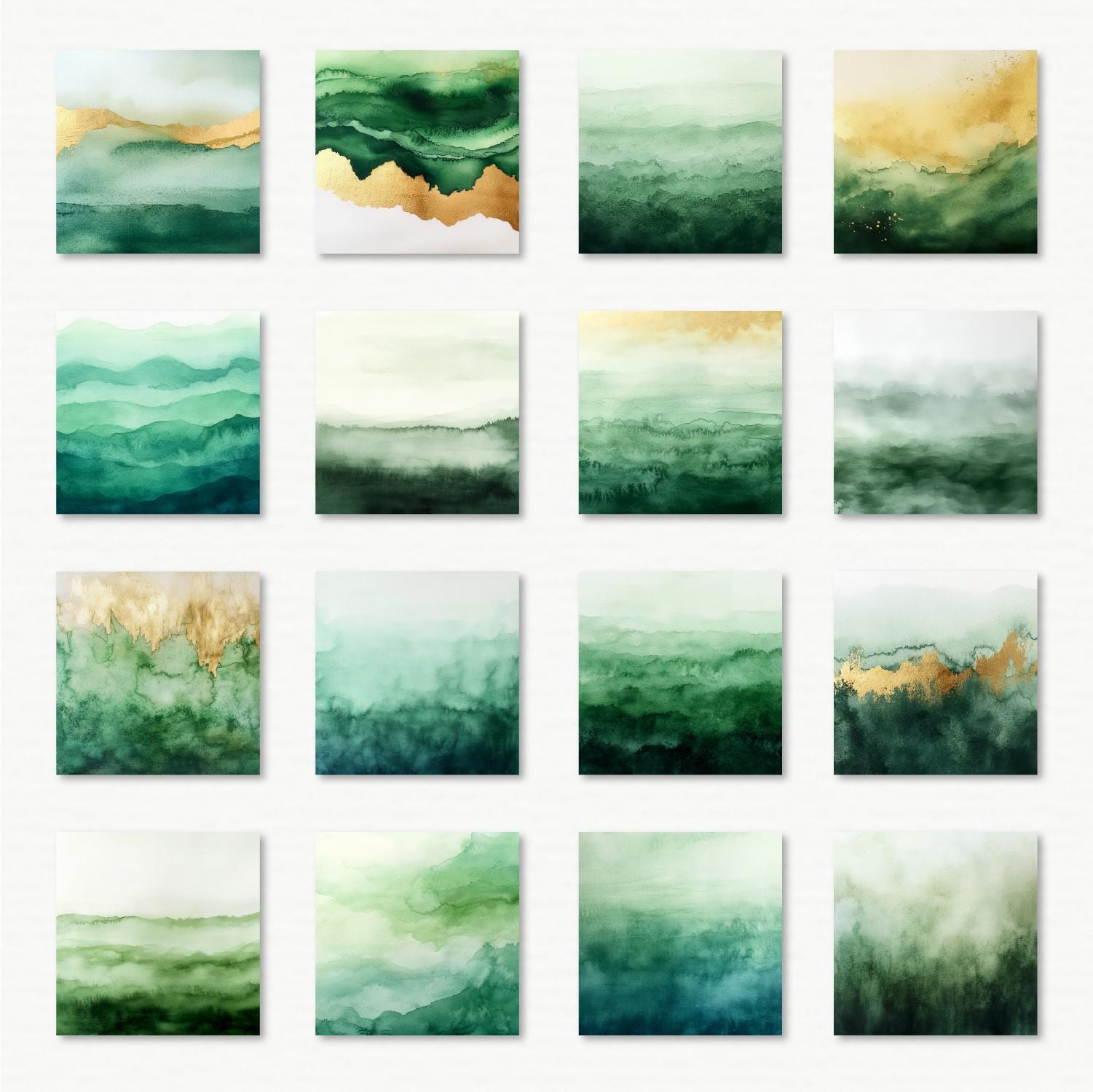 Green and Gold Watercolor Digital Paper - Printable Textures for ...