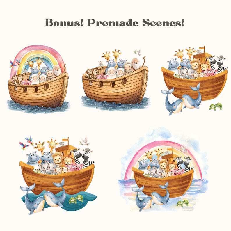 Noah's Ark Clipart Bundle - Cute Baby Animals PNG - Bible Story ...